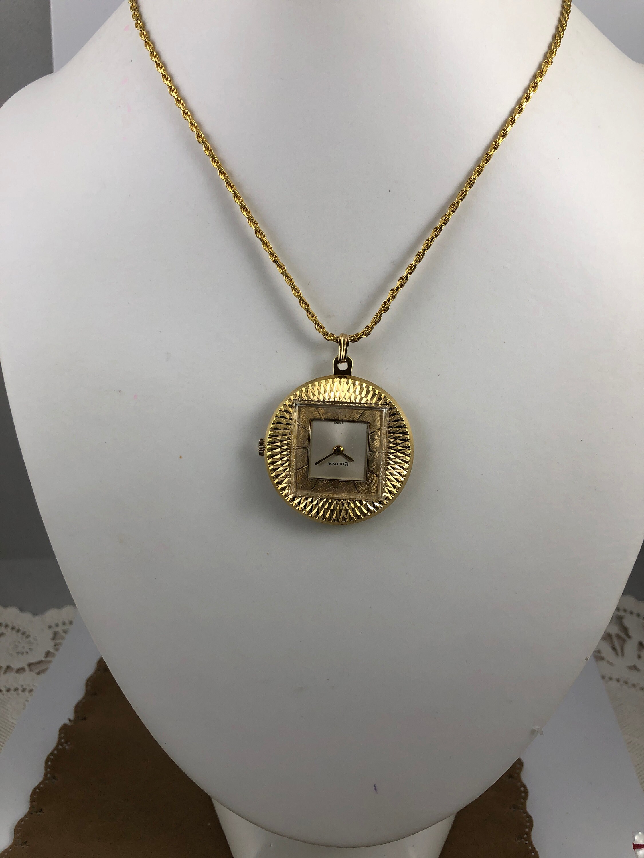 Vintage Bulova Pendant Watch 1 1/4 Inch Tall Square Face on | Etsy