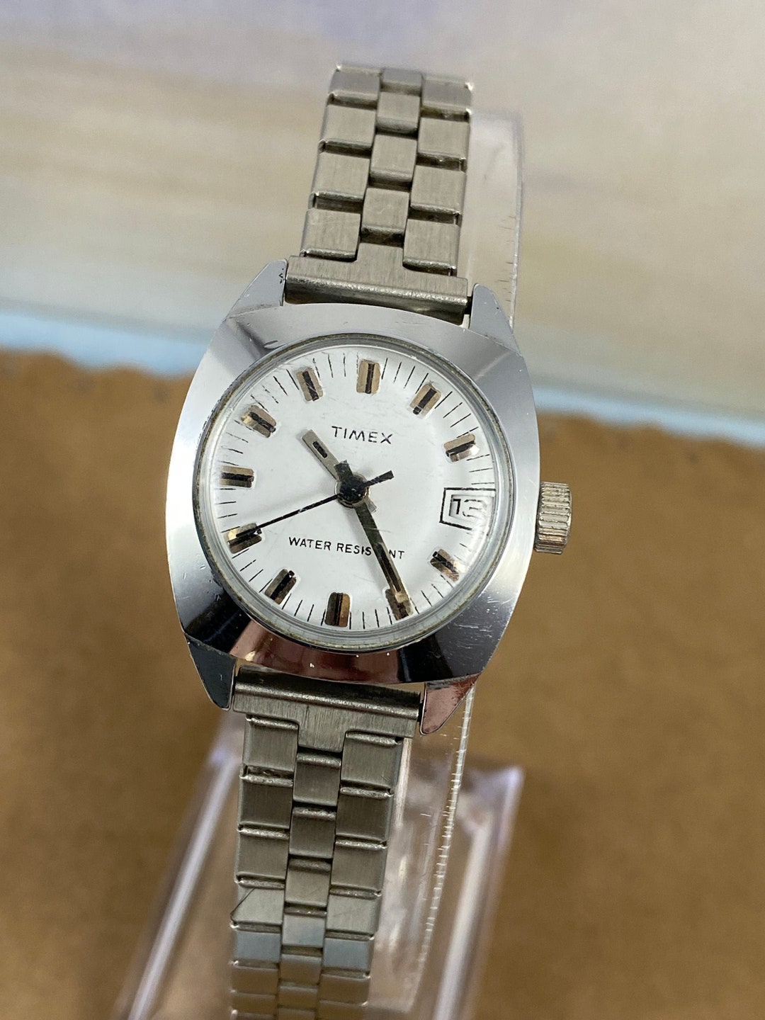 Vintage 1960s Timex Watch: Silver Tone, White Dial, Stainless Steel ...