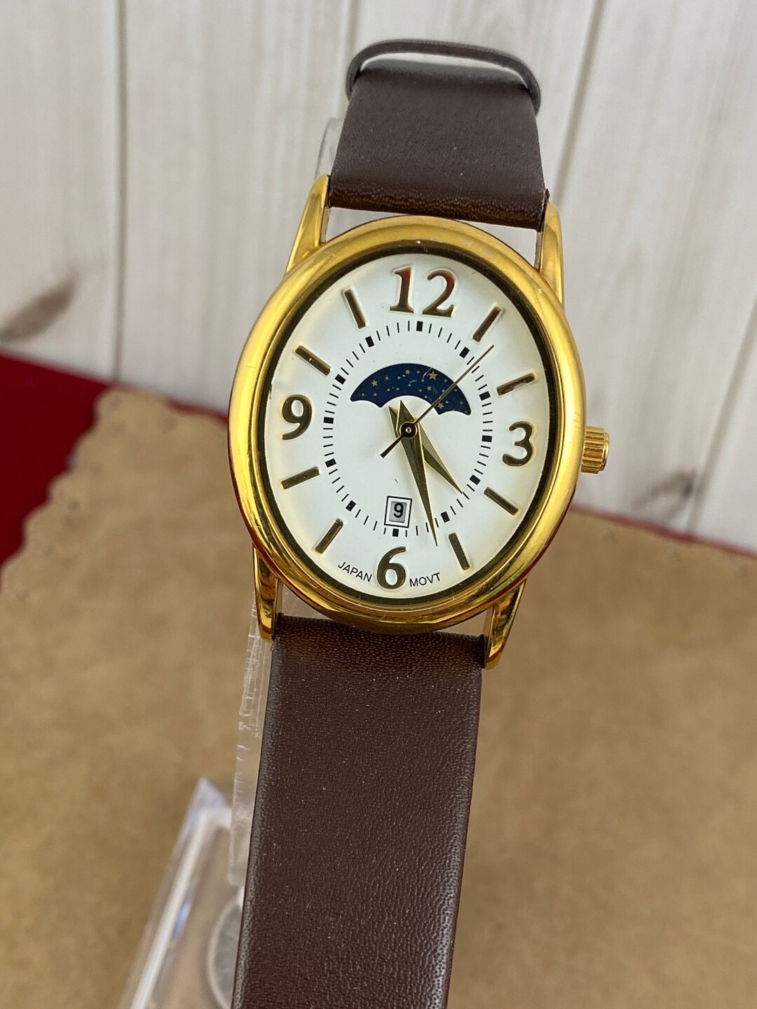 Vintage Avon Gold Tone Moon Phase Gold Tone Watch Brown Hadley - Etsy