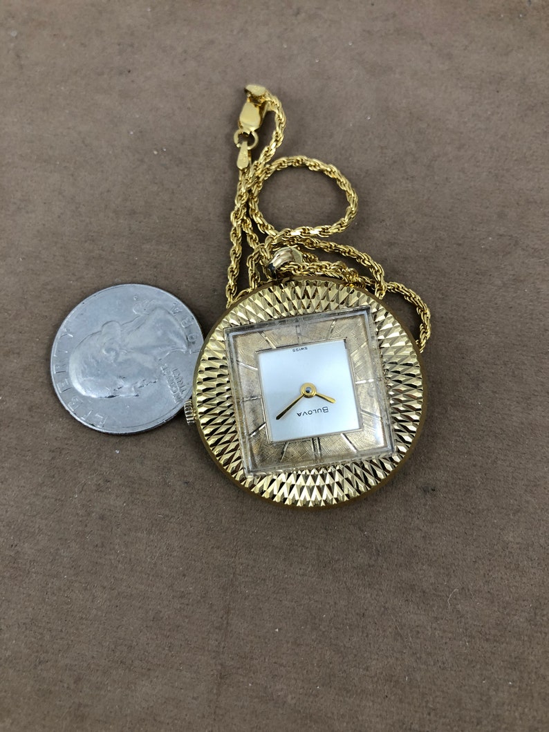 Vintage Bulova Pendant Watch 1 1/4 Inch Tall Square Face on | Etsy
