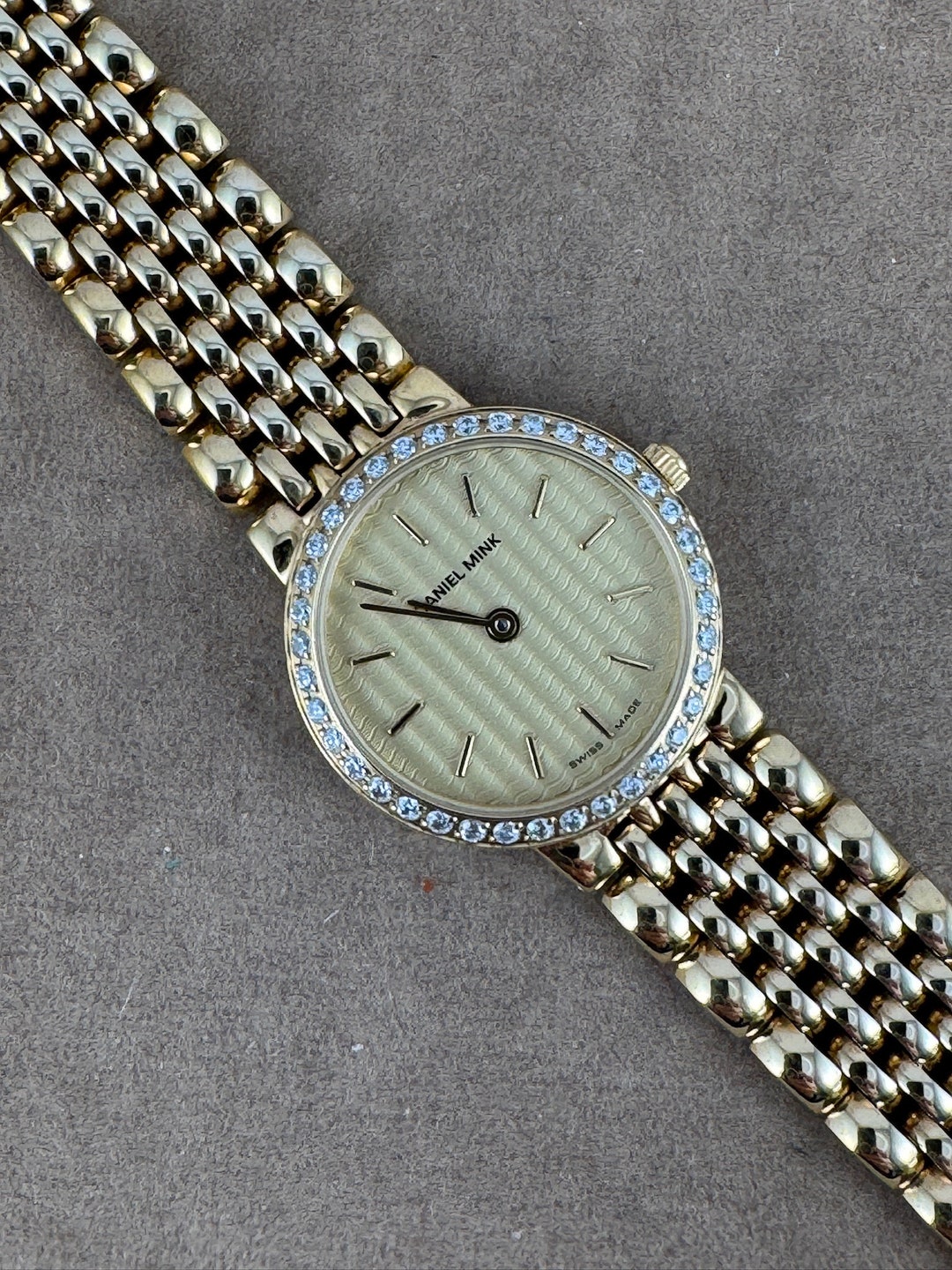 Vintage Daniel Mink Swiss Watch: 18K Gold Plated Crystal Bezel - Etsy