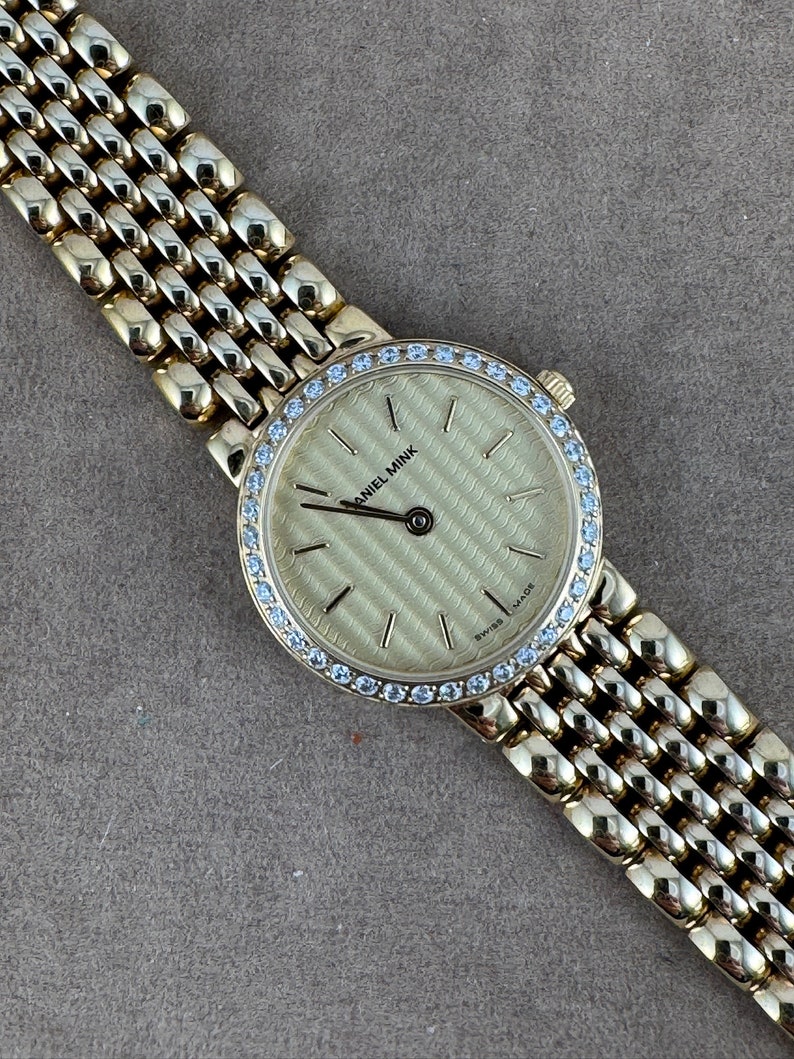 Vintage Daniel Mink Swiss Watch: 18K Gold Plated Crystal Bezel - Etsy UK