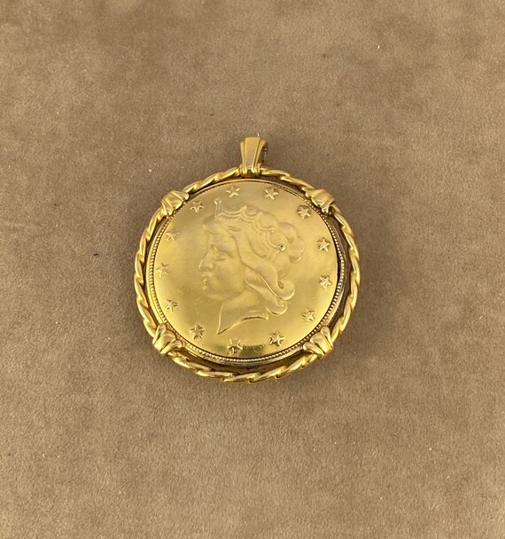 RARE Vintage Liberty Gold Coin Louvic 17 Jewel Pendan… - Gem