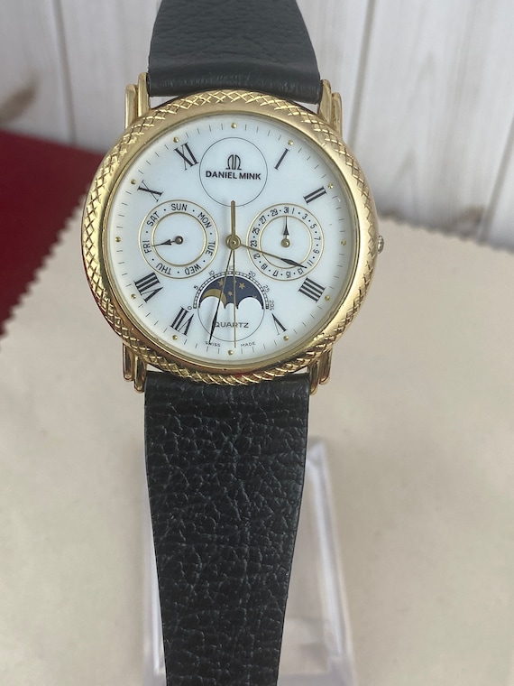 Vintage Daniel Mink Moon Phase Quartz Watch 3 Station… - Gem