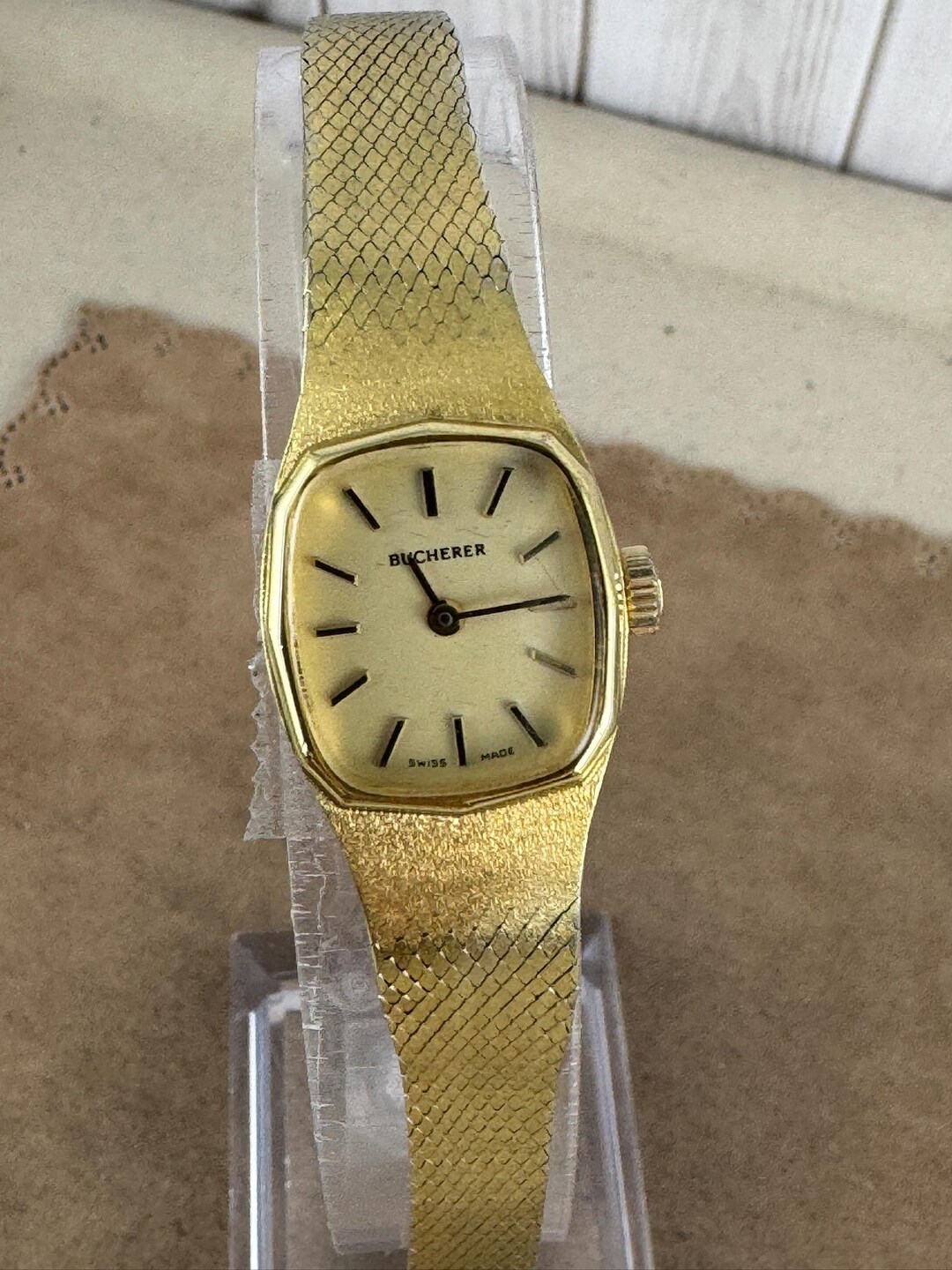 Vintage 1980's Bucherer Ladies Watch Octagon Case Black Hands, Markers ...