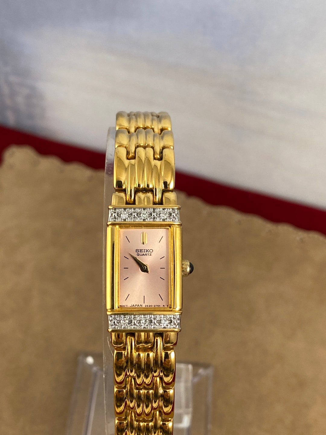 Vintage Diamond Seiko Rectangular Shaped Face 18 Karat Gold Plated ...