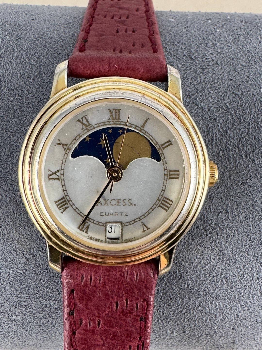 Vintage French Axcess Gold Tone and Stainless Steel Moonphase Date ...