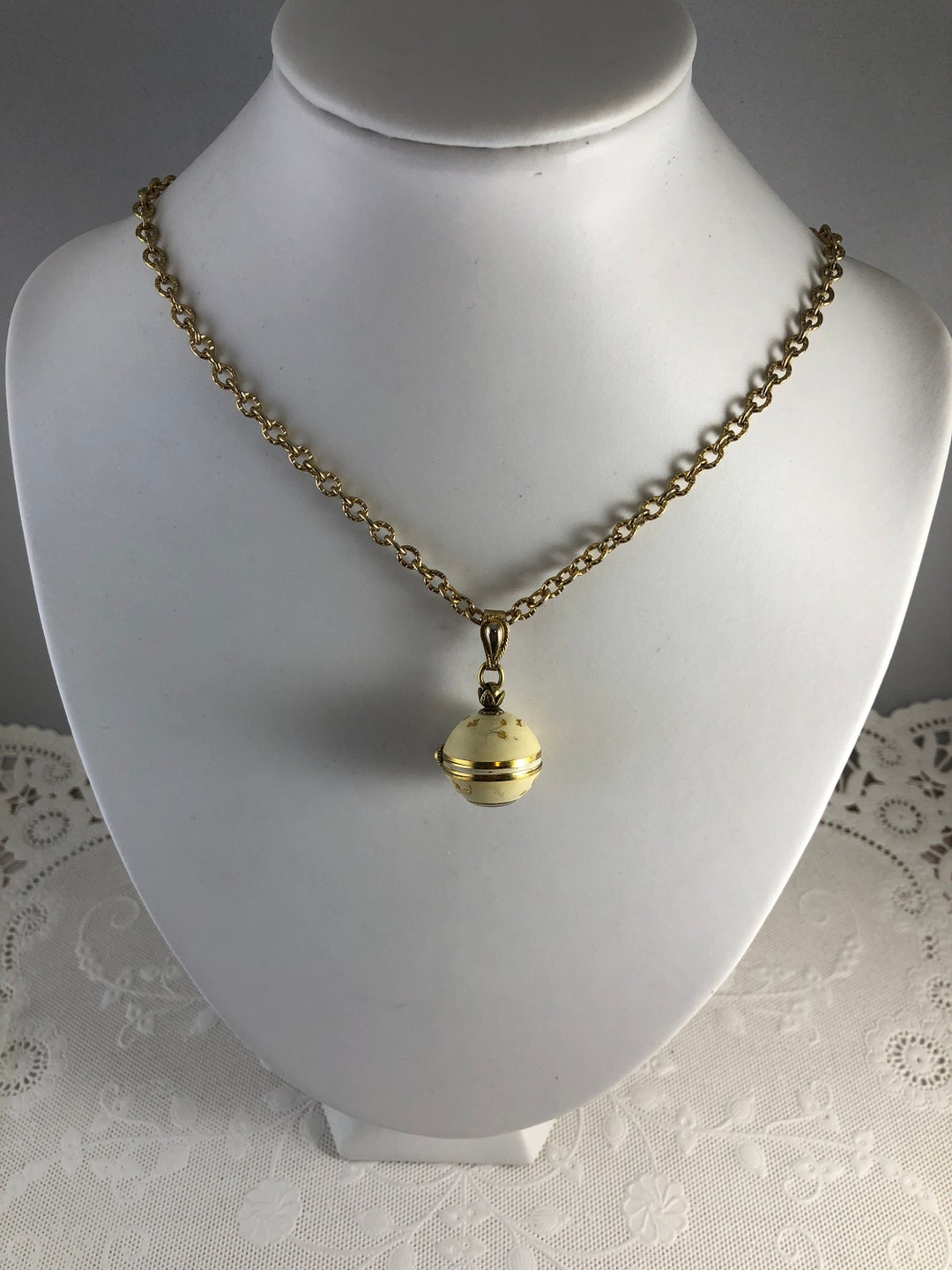 Vintage Hamilton White Cream Enamel Gold-tone Metal Ball Pendant Watch ...