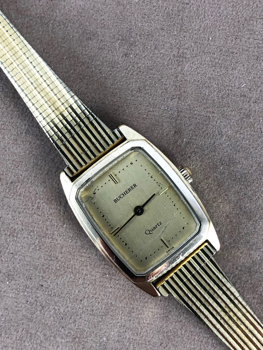 Vintage Bucherer Quartz Watch: 18K Gold Plated Tank Style - Etsy
