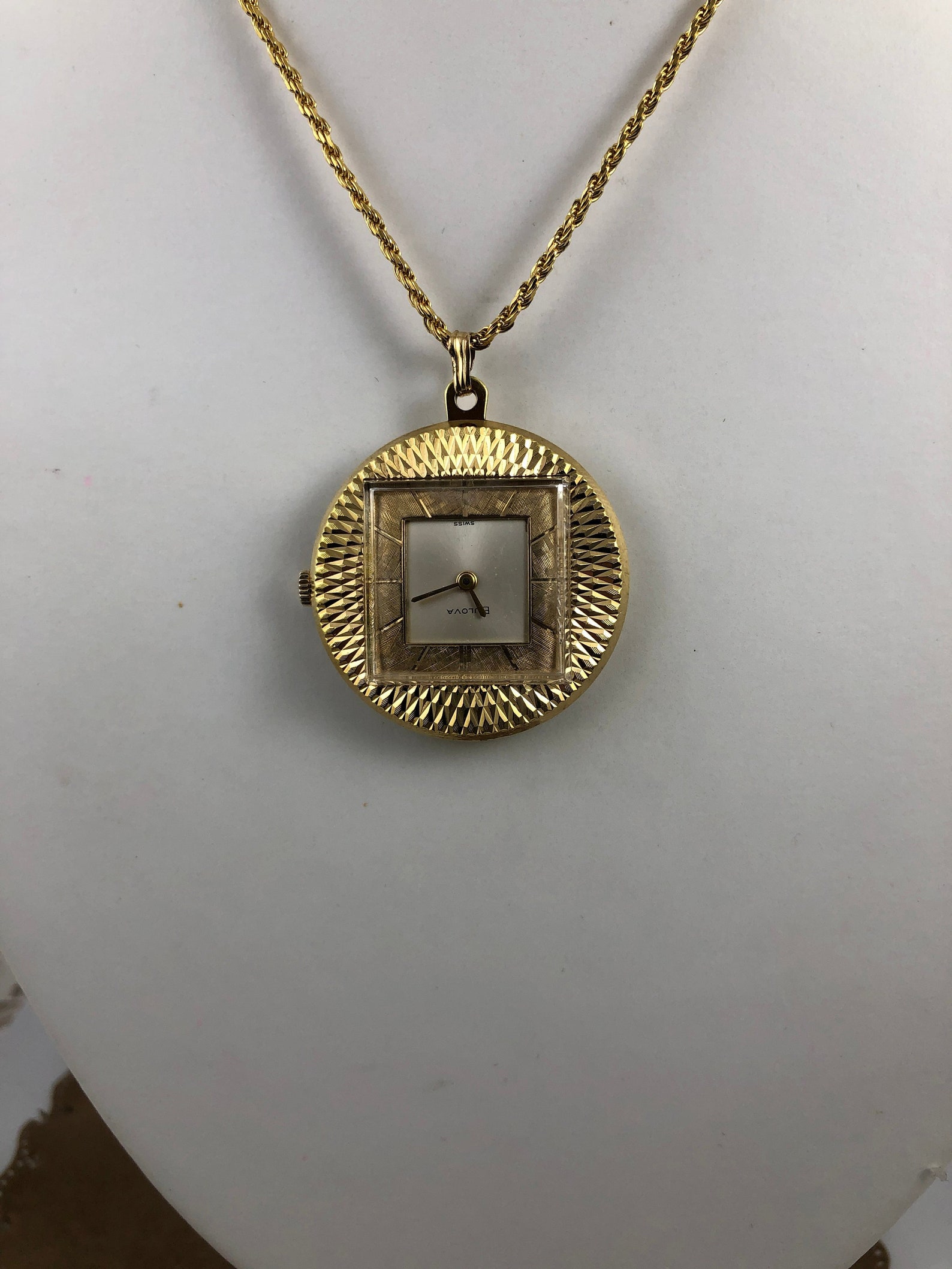 Vintage Bulova Pendant Watch 1 1/4 Inch Tall Square Face on | Etsy