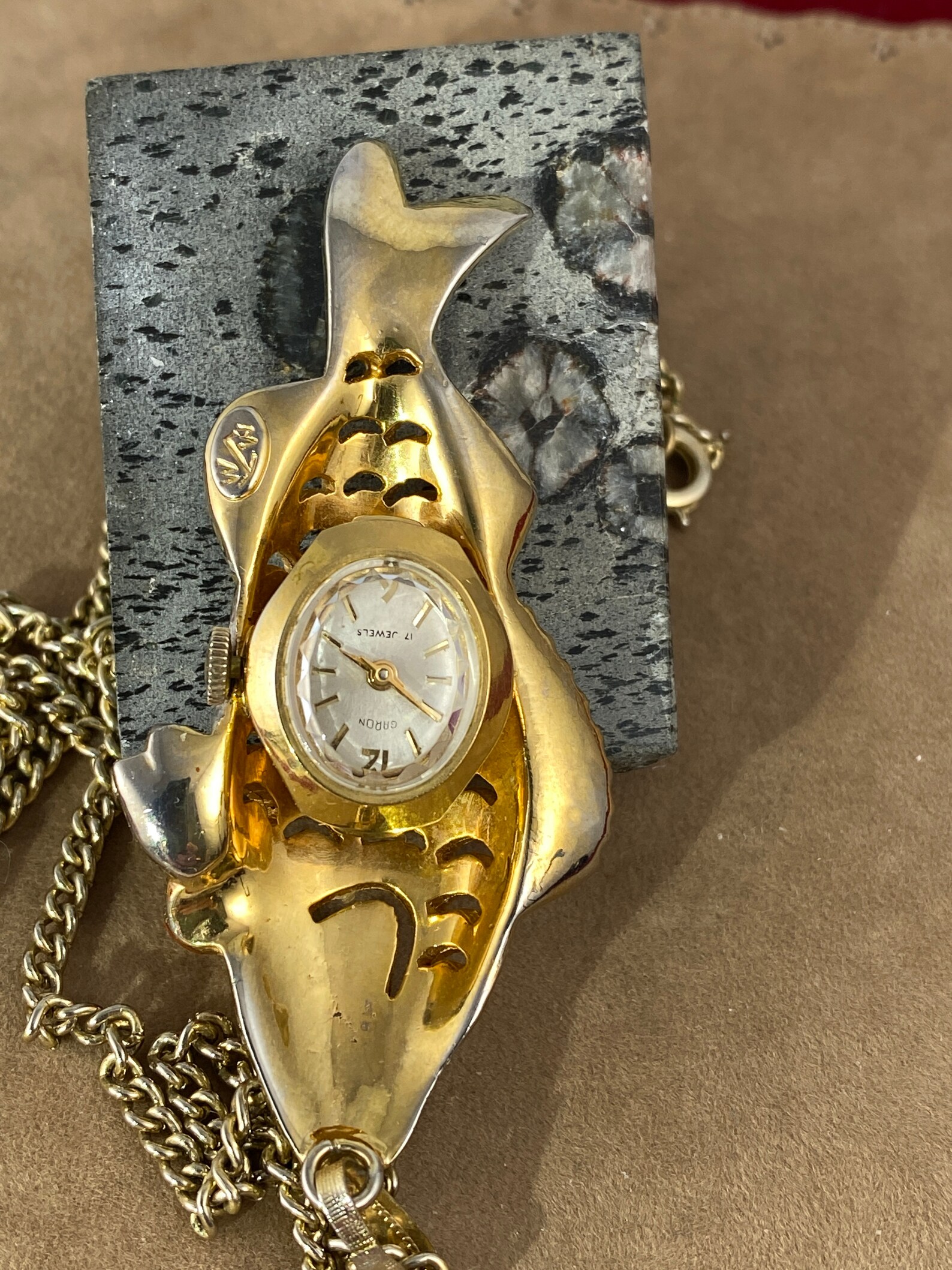 Vintage Crystal Gold Tone Fish With Hidden Watch With a 24 - Etsy