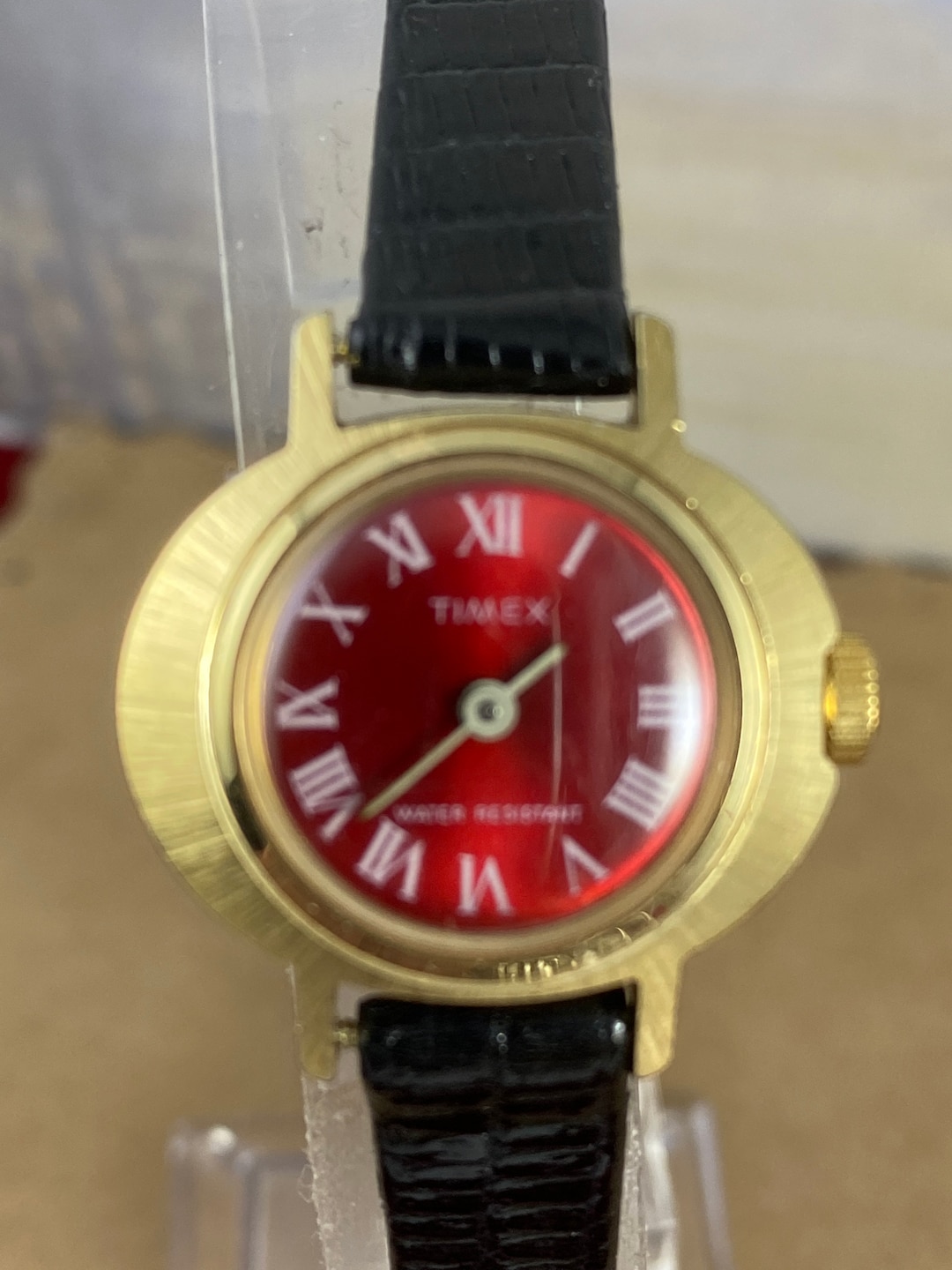 Vintage Timex Red Dial Gold Tone Base Metal Bezel, Roman Numerals ...