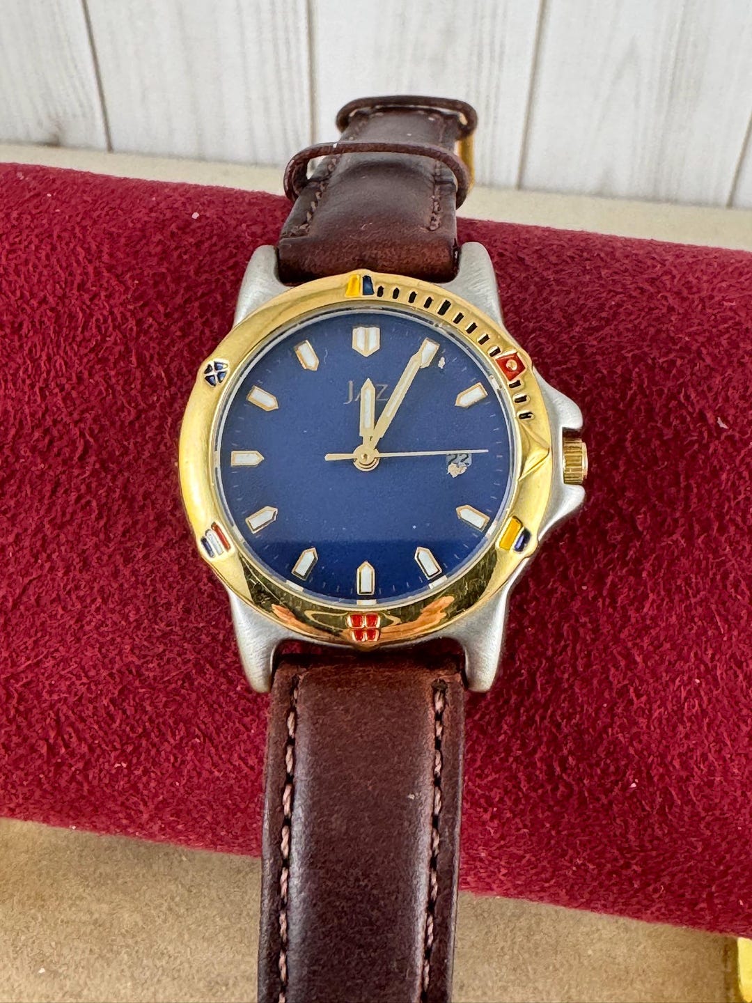 Vintage JAZ Two Tone Watch: Gold & Silver Case, Blue Dial - Etsy
