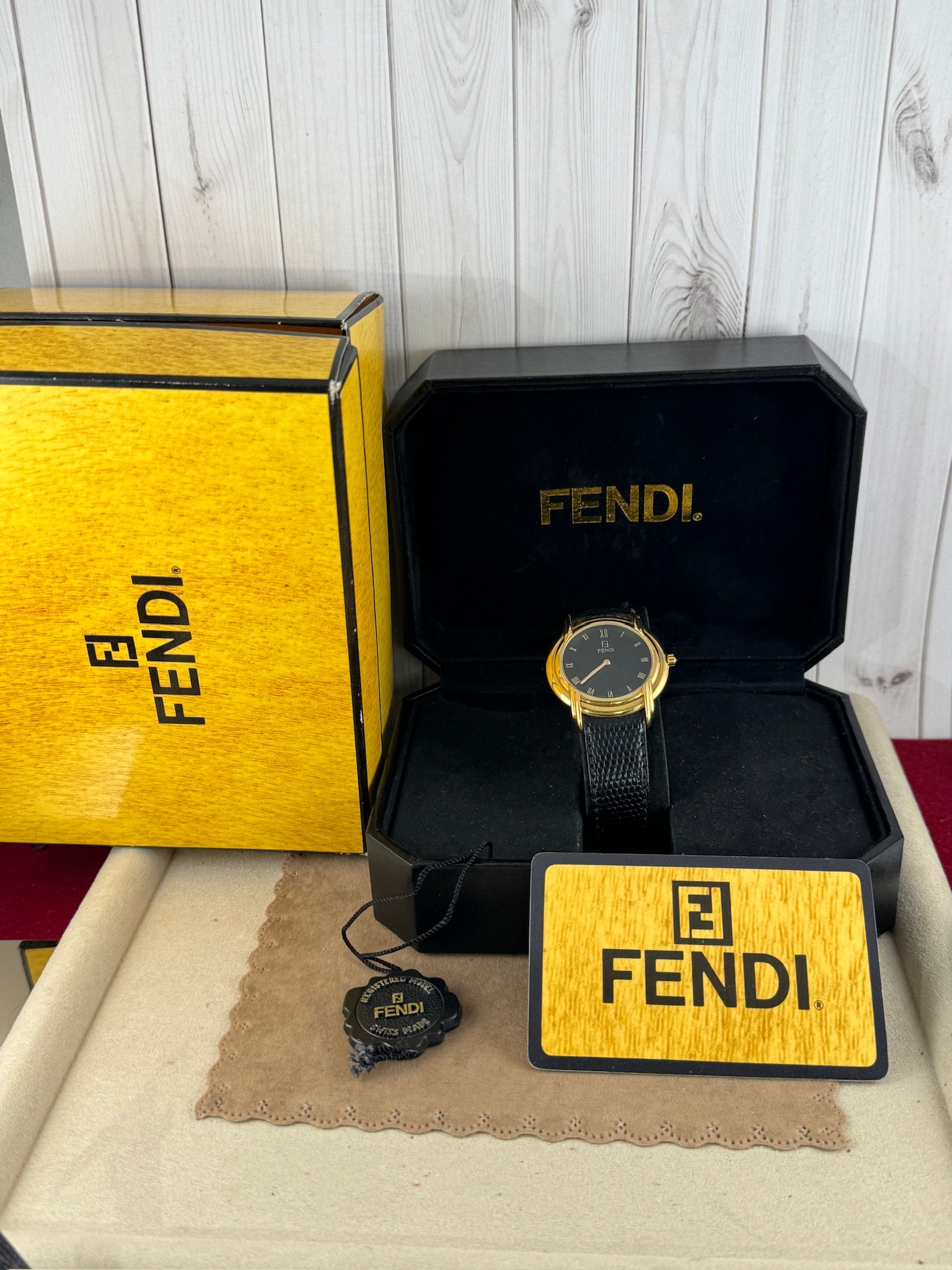 Vintage Fendi 18K Gold Plated 10 Microns 300G Watch Black Vintage Fendi 18K Gold Plated 10 Microns 300G Watch Black