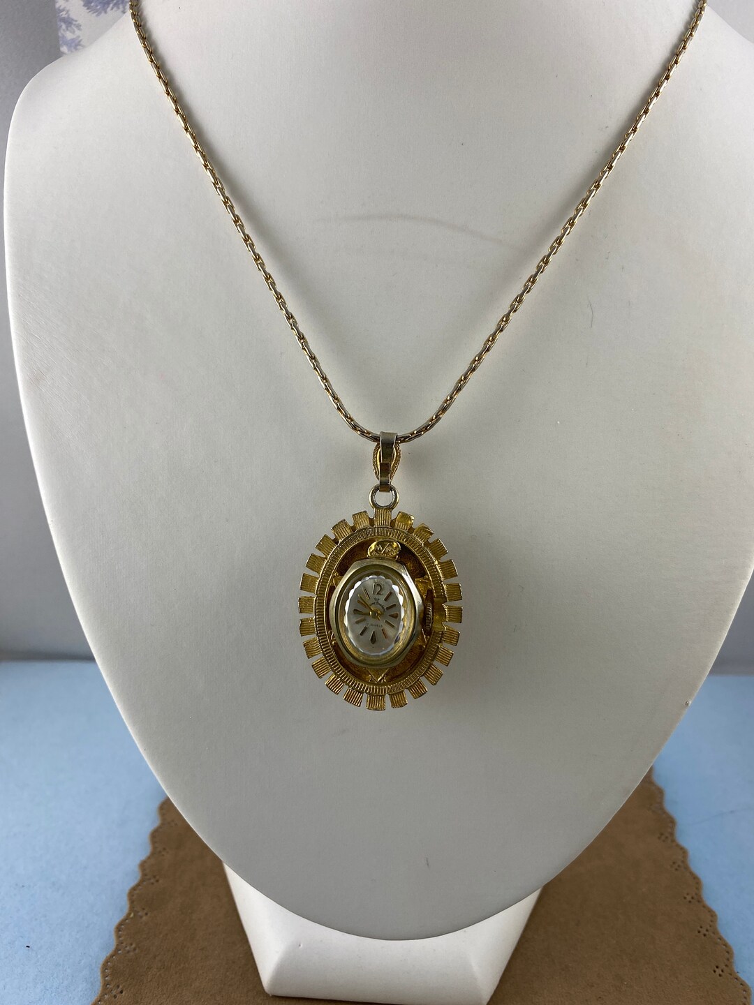 Vintage Andre Bouchard 17 Jewels Watch Pendant. Gold Tone Setting With ...