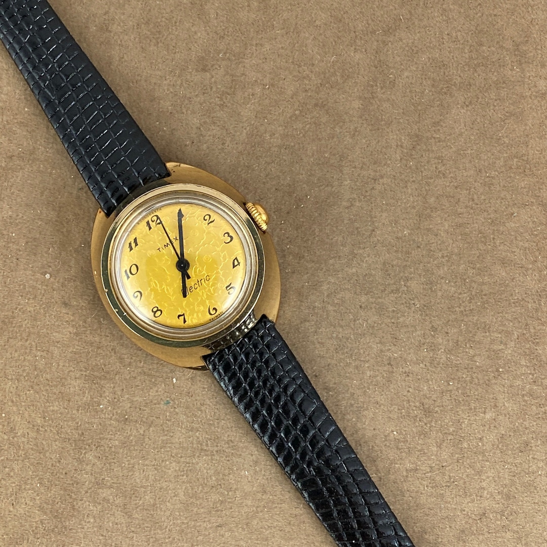 Vintage Timex Watch: Gold Corn Maze Dial, Lizard Leather Strap - Etsy
