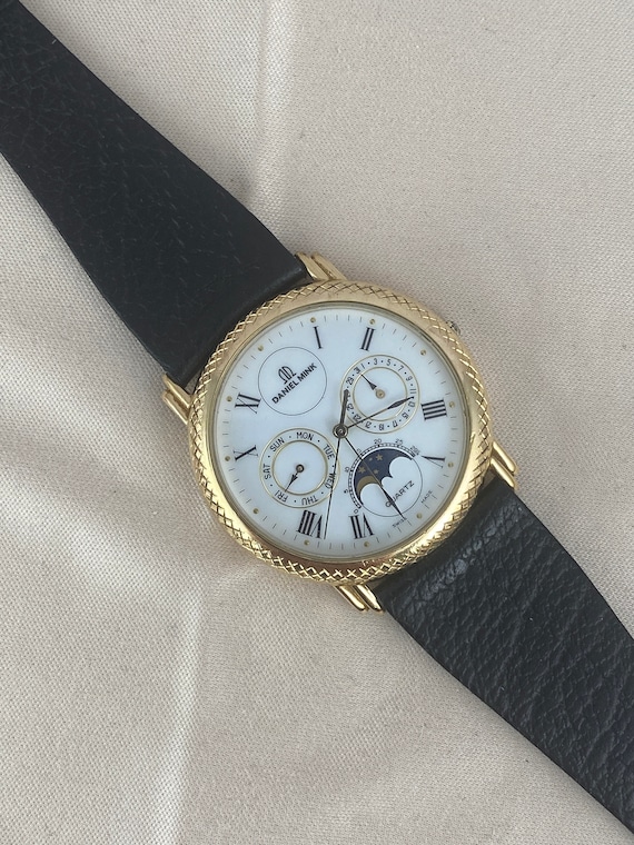 Vintage Daniel Mink Moon Phase Quartz Watch 3 Station… - Gem