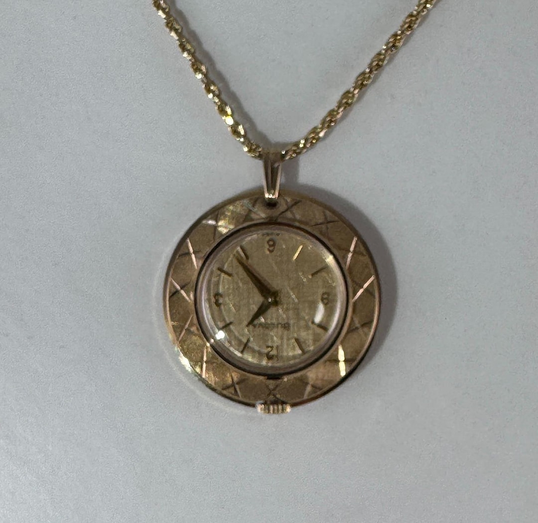 Vintage Bulova Pendant Watch Necklace: 22K Gold Plated Sterling Silver ...