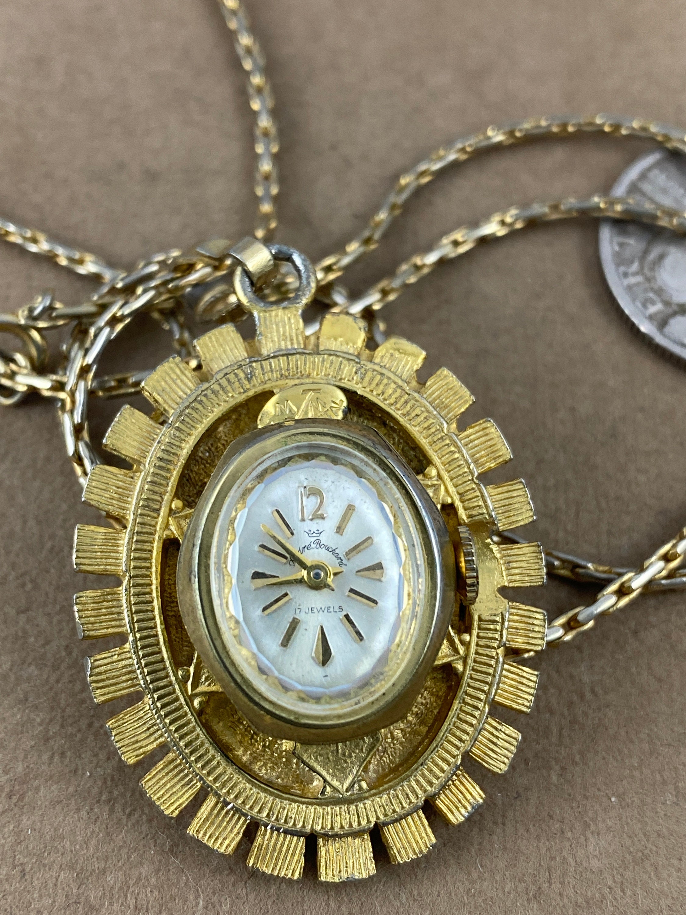 Vintage Andre Bouchard 17 Jewels Watch Pendant. Gold Tone - Etsy