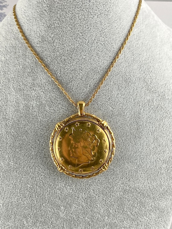 RARE Vintage Liberty Gold Coin Louvic 17 Jewel Pendan… - Gem