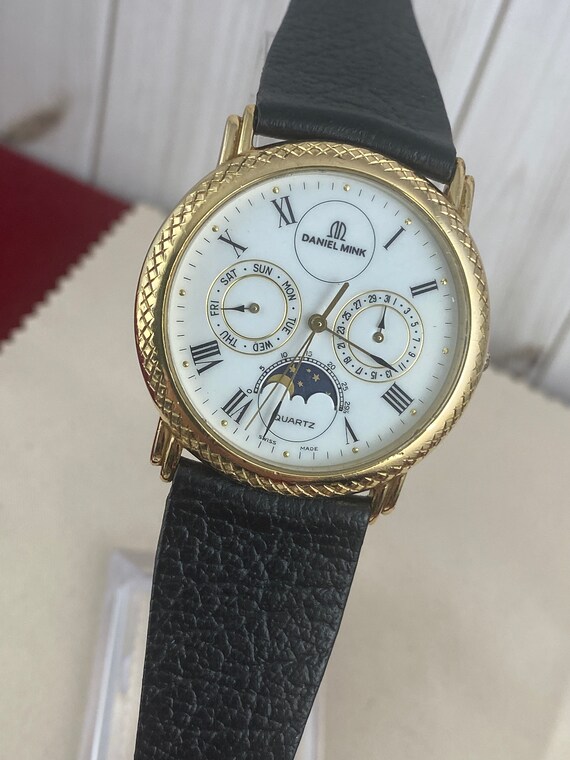 Vintage Daniel Mink Moon Phase Quartz Watch 3 Station… - Gem