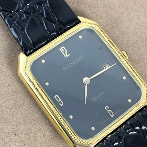 Vintage Bucherer Swiss Quartz Tank Watch Supper Thin 4.8MM 18K 10 ...