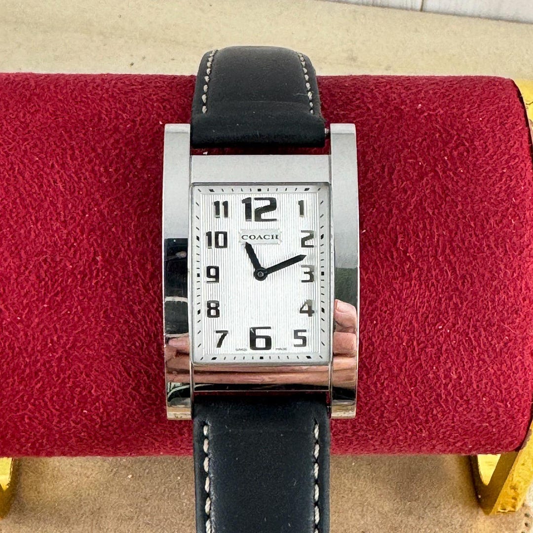 Vintage Coach Tank Watch: Art Deco Swiss Ronda Movement, Black Leather ...