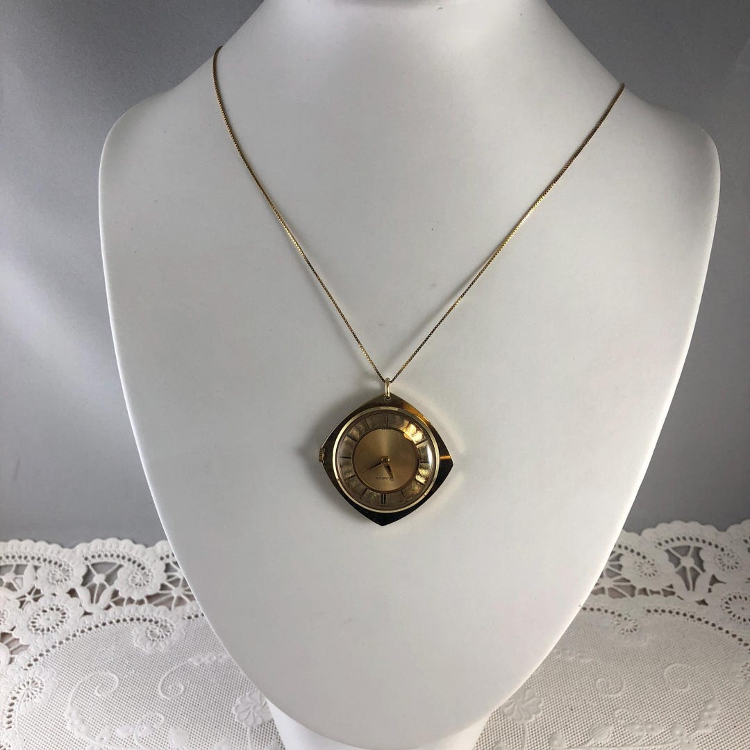 Vintage Swiss 20 Microns Gold Plated Bulova Pendant Watch With 17 ...