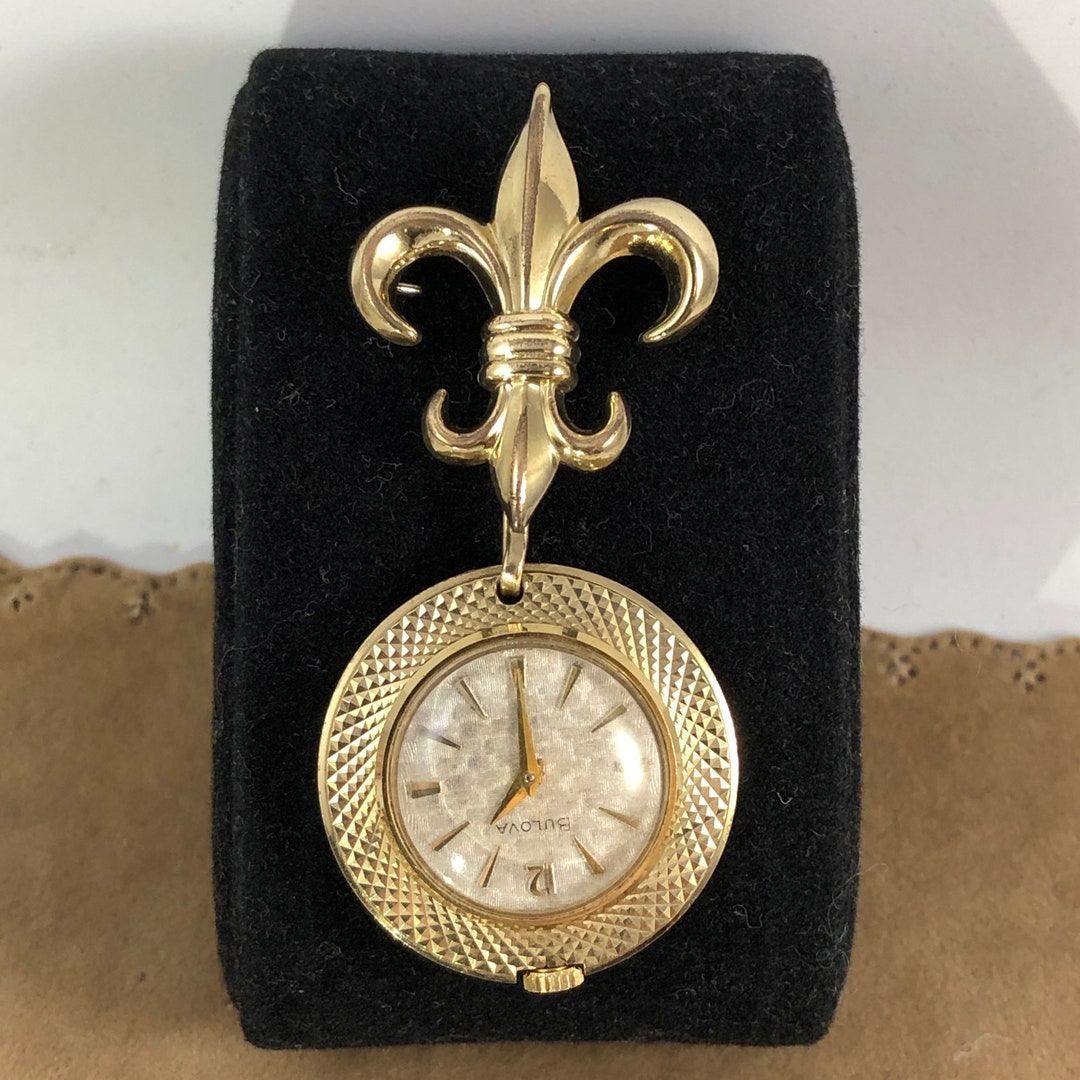 Vintage Bulova Pendant Watch: 12k GF Fleur De Lis Brooch Pin - Etsy