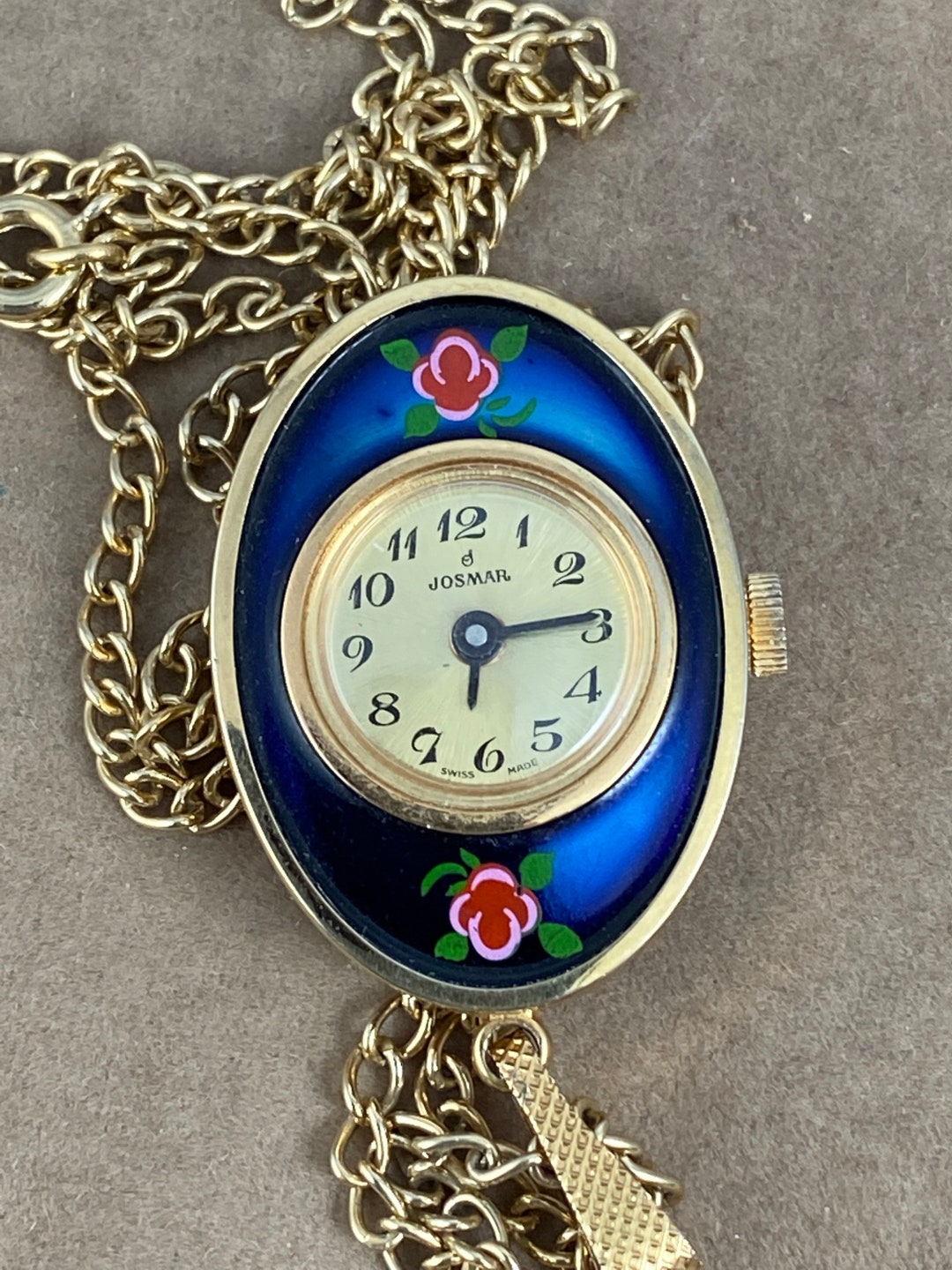 Vintage Swiss Made Josmar Mechanical Watch With Hand Painted Roses on ...