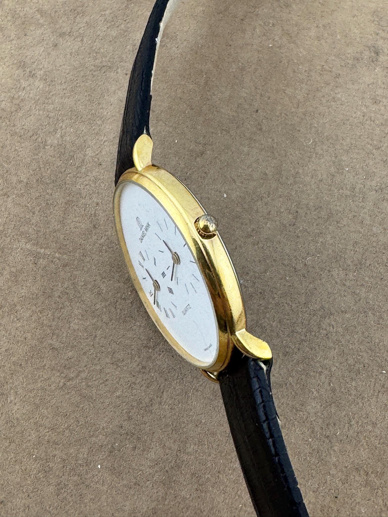 Vintage Daniel Mink Dual Time Watch: Swiss-made 18K Gold Plated - Etsy