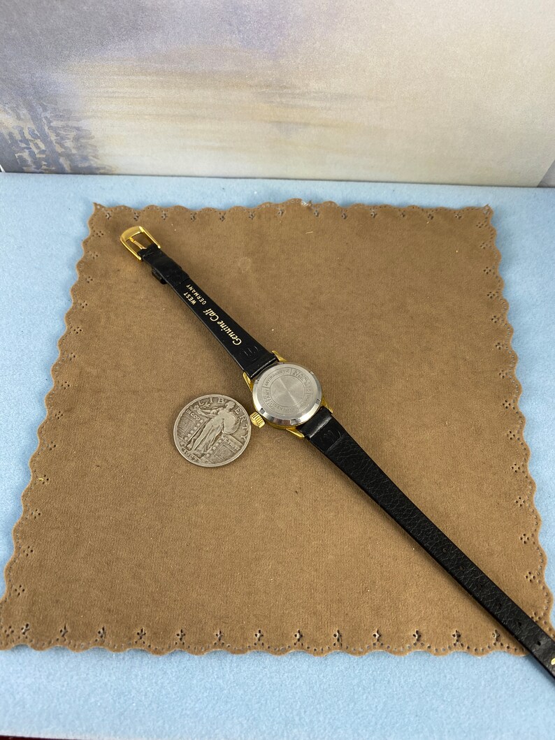 Vintage Louvic Swiss Made Watch: Gold Tone, Black Leather Strap - Etsy ...