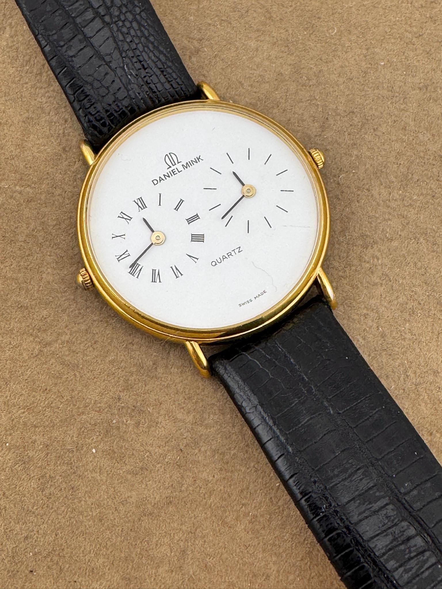 Vintage Daniel Mink Dual Time Watch: Swiss-made 18K Gold Plated - Etsy