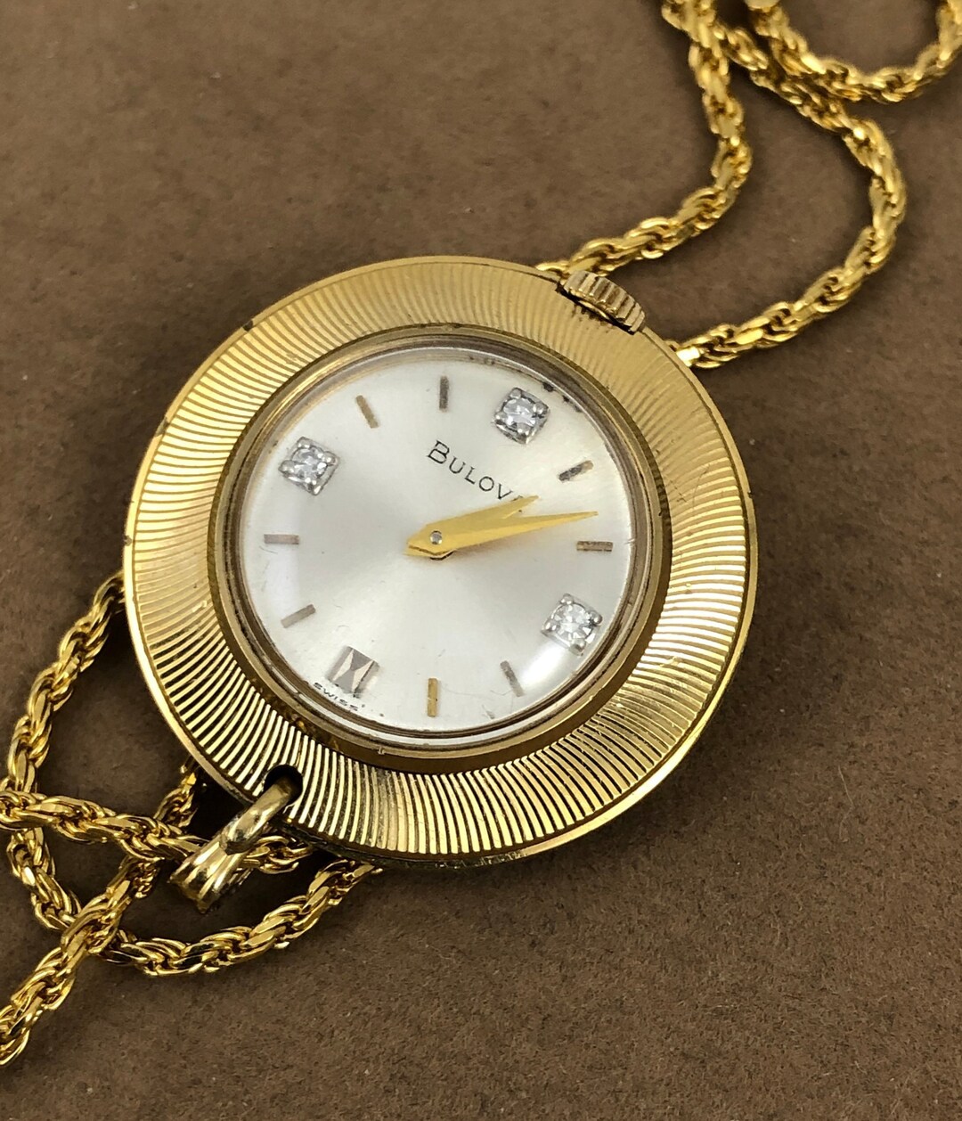 Vintage Bulova Diamond Pendant Watch 1.125 Inch in Diameter With ...
