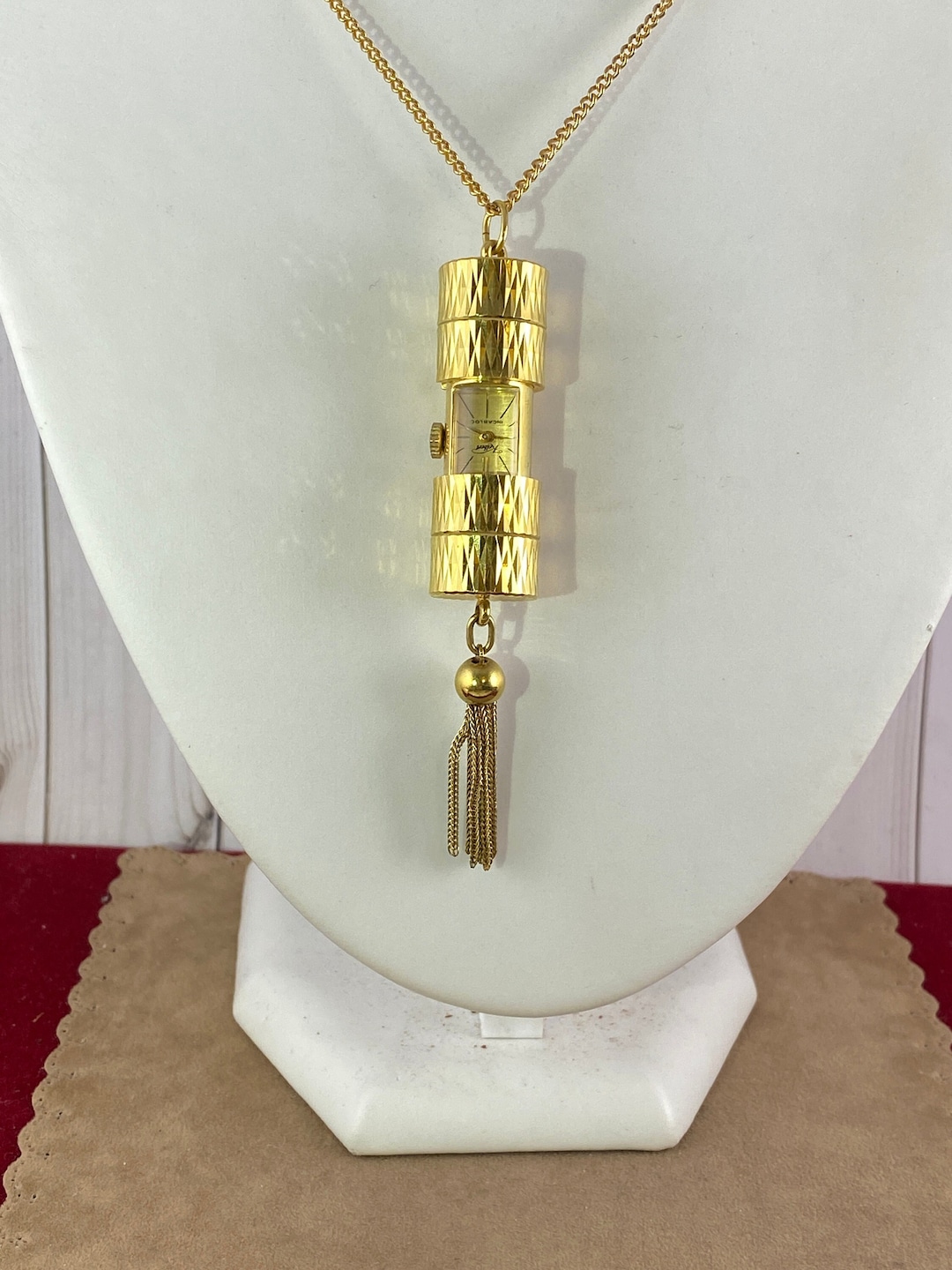 Vintage Kelbert Swiss Pendant Watch Necklace: Brocaded Peek a Boo Slide ...
