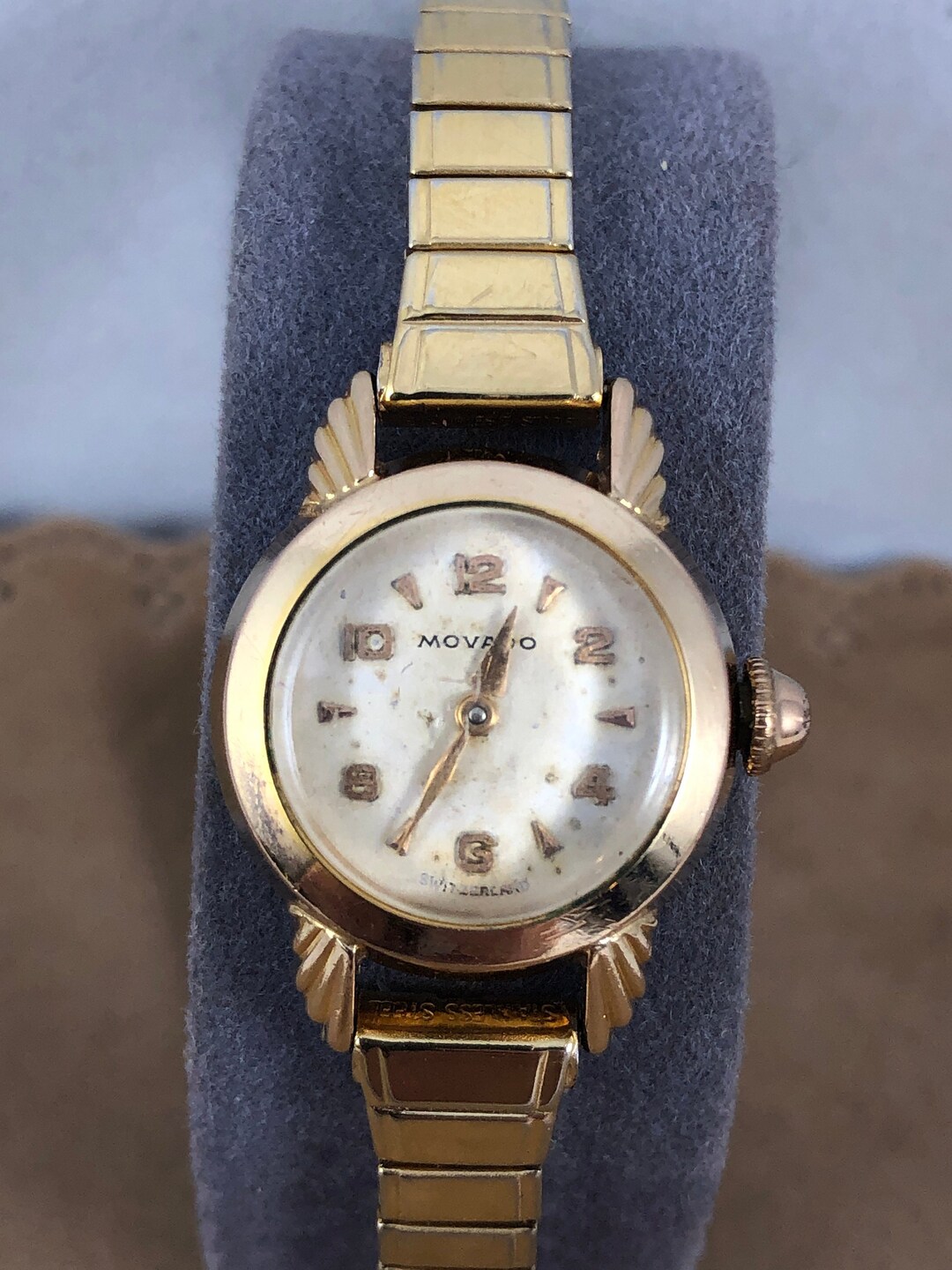 Vintage Movado Watch: 1940s Art Deco 18K Rolled Gold, Sculptured Lugs ...