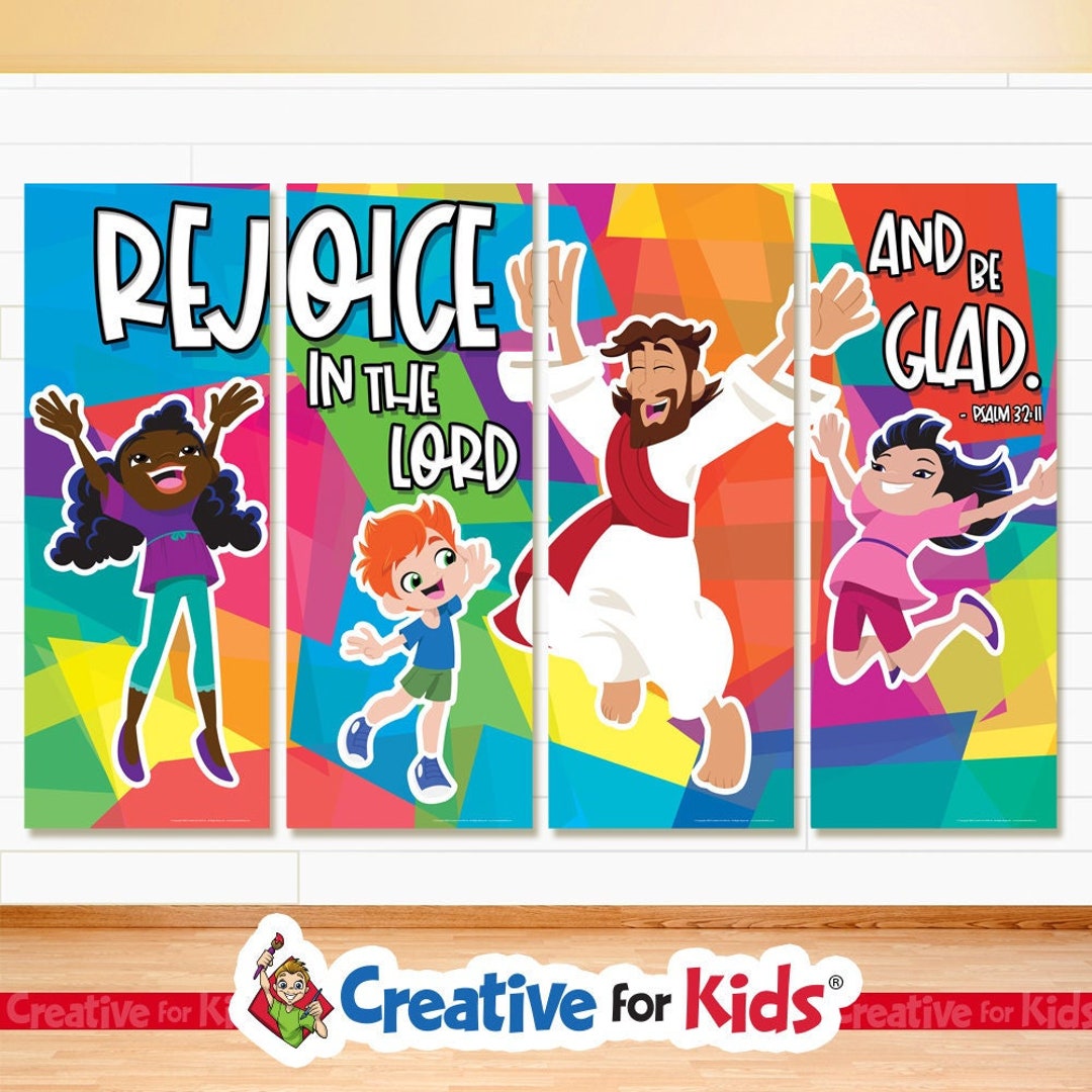 4 Banner Collage Set Rejoice in the Lord, Sunday School Decor, Sunday ...