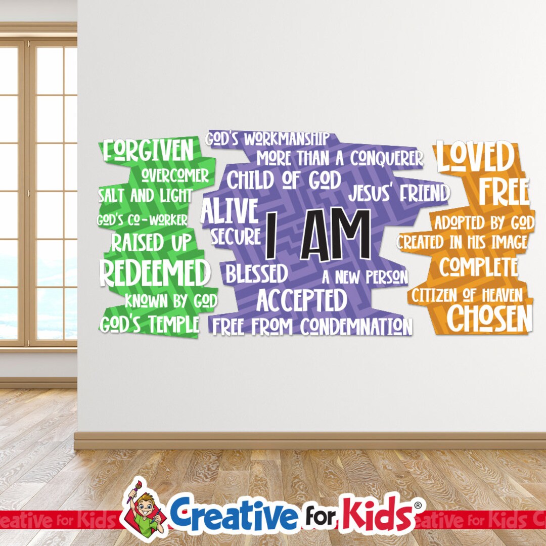 I Am Puzzle Word Cloud Wall Decal, Sunday School Banner, Kindergarten ...