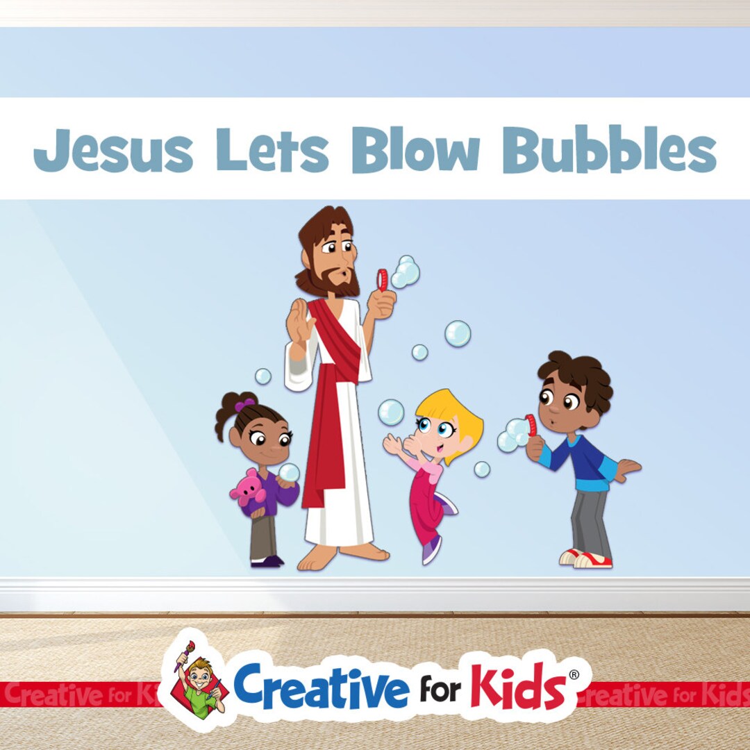 Jesus Lets Blow Bubbles Wall Decal, Bible Story Wall Decal, Jesus ...