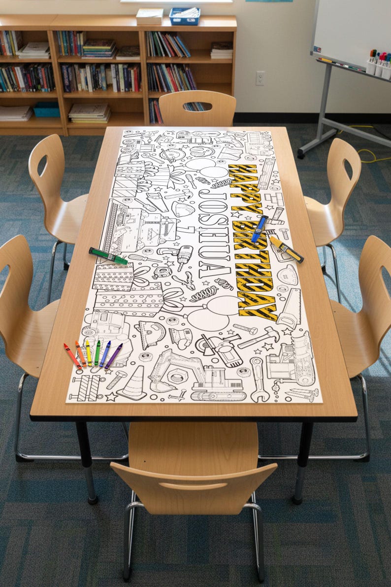 Construction Birthday Coloring Table Runner: Personalized Kids ...