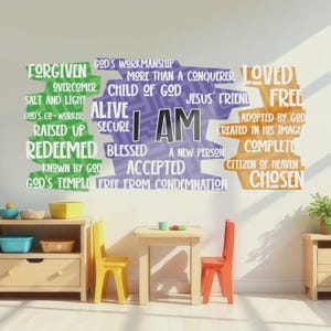 I Am Puzzle Word Cloud Wall Decal, Sunday School Banner, Kindergarten ...