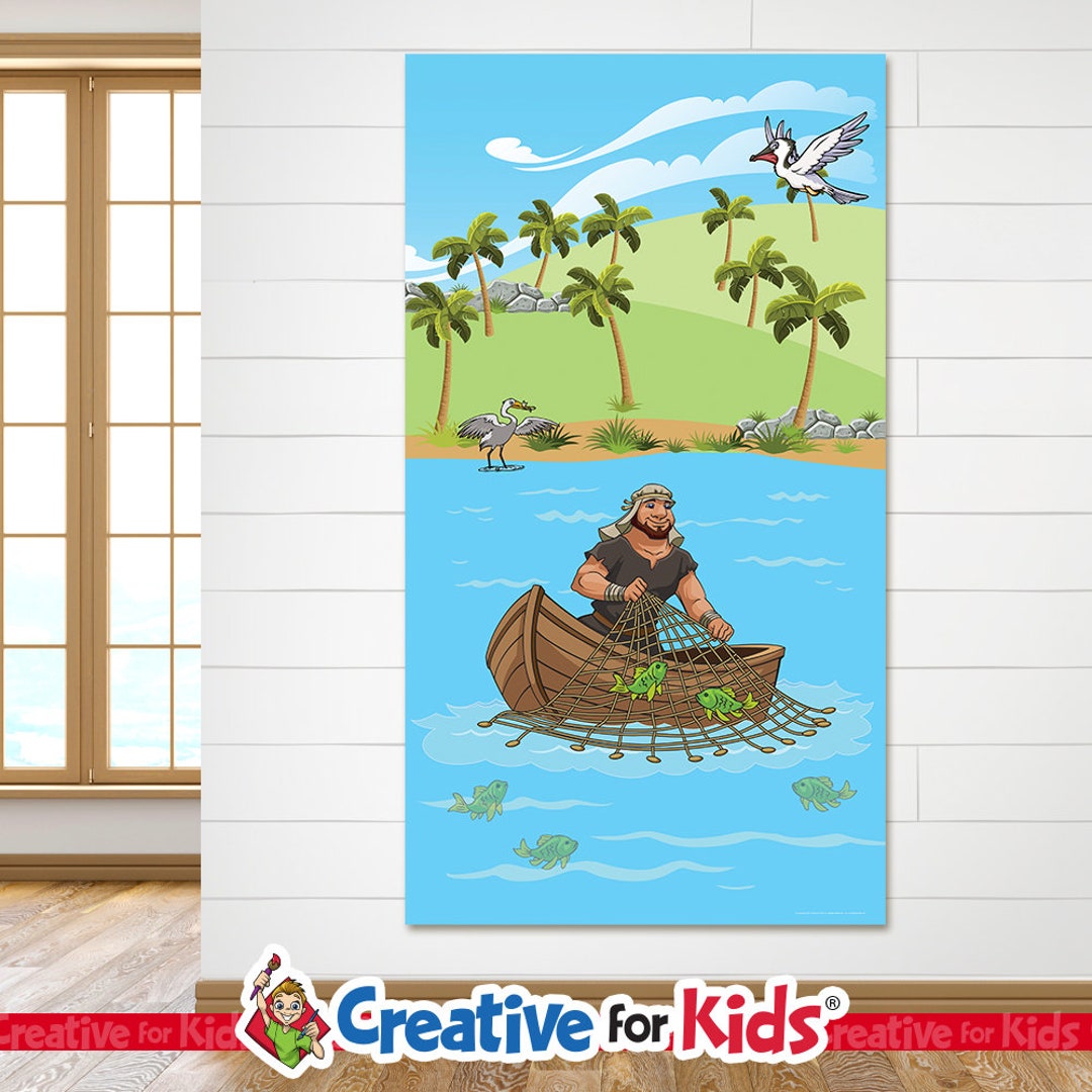 Peter Fishing Bible Story Vinyl Banner, Sunday School Classroom Decor ...