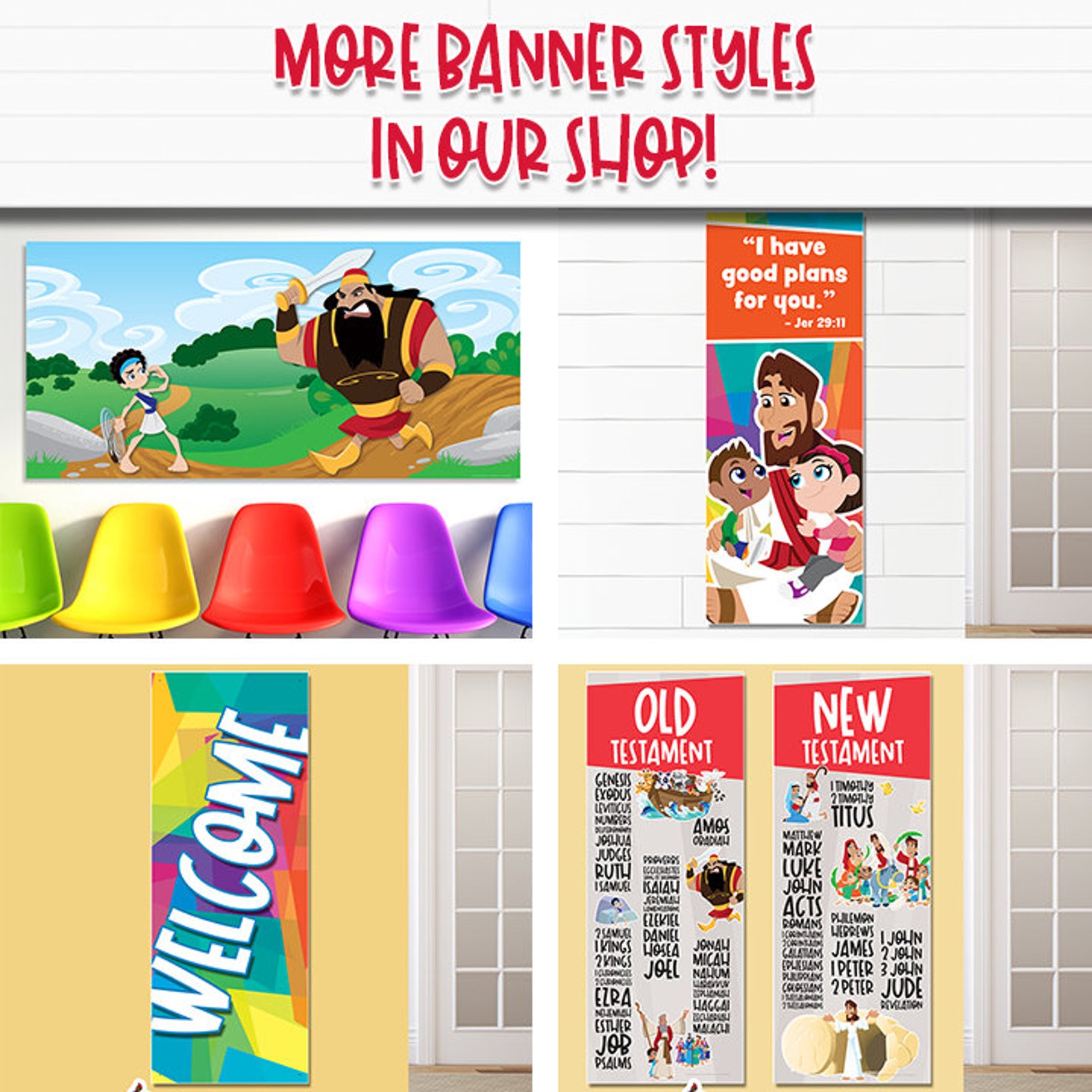 David and Goliath Vinyl Banner: Sunday School Bible Story Mural - Etsy