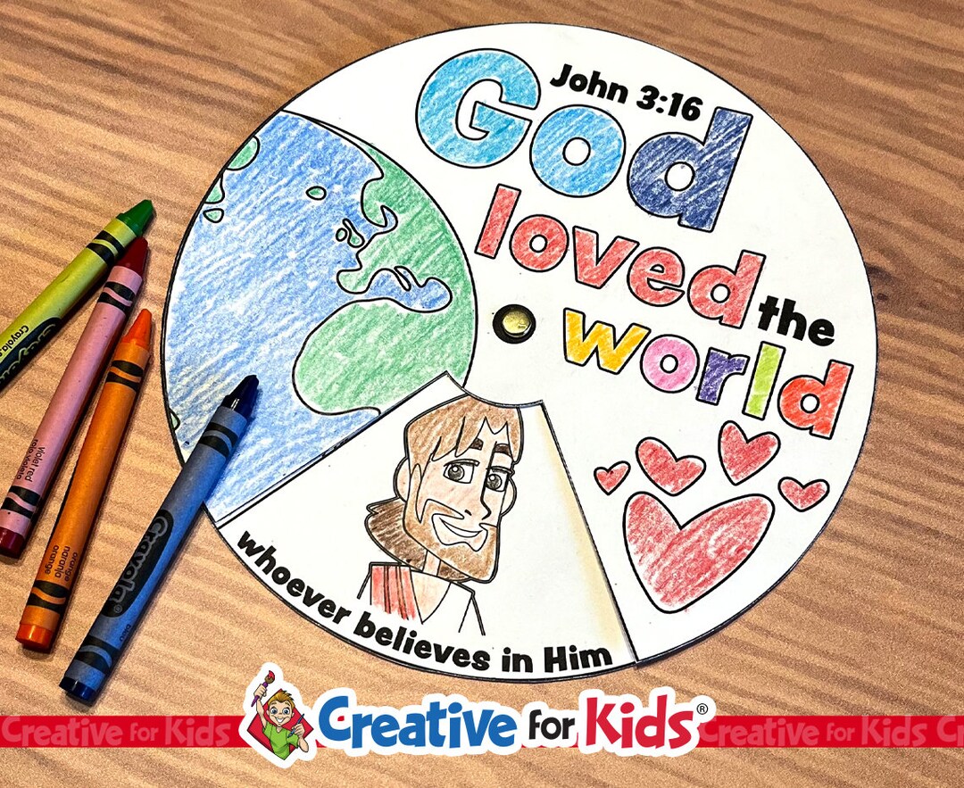 God Loved the World Color Wheel, John 3:16, Sunday School Craft, Bible ...