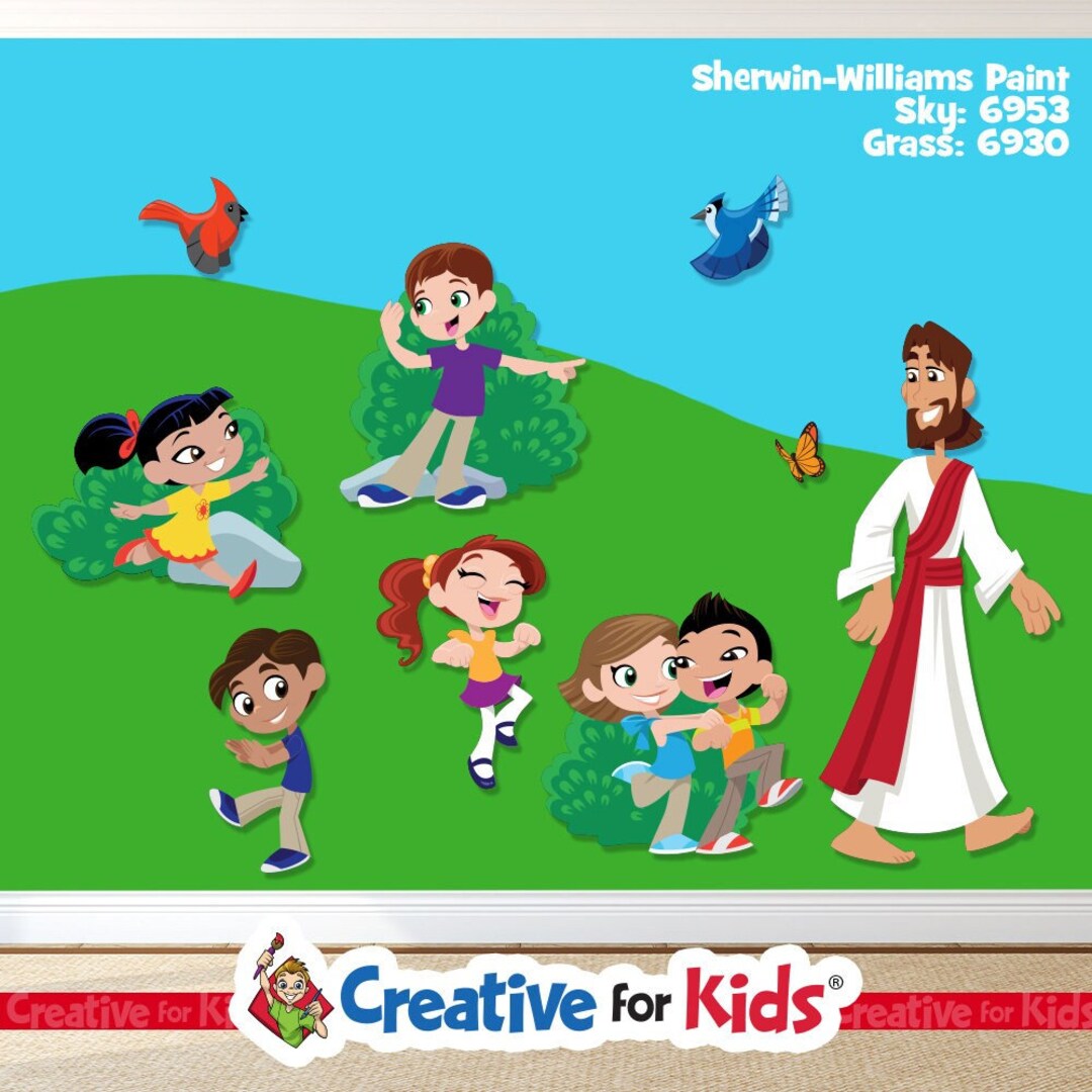 Jesus Walking With Kids Wall Decal Set: Sunday School Decor - Etsy