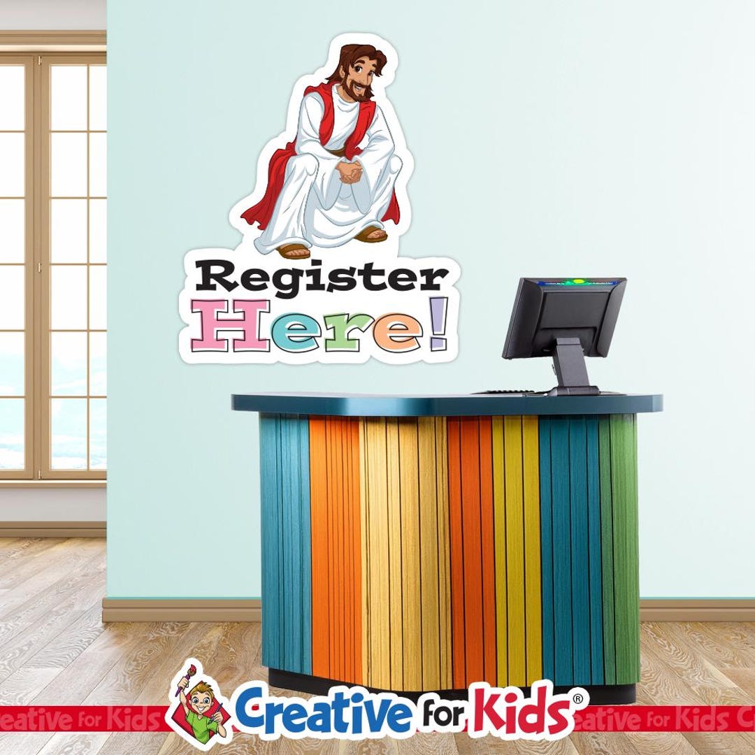 Register Here Vertical Welcome Wall Decal Sign, Sunday School Sign In ...