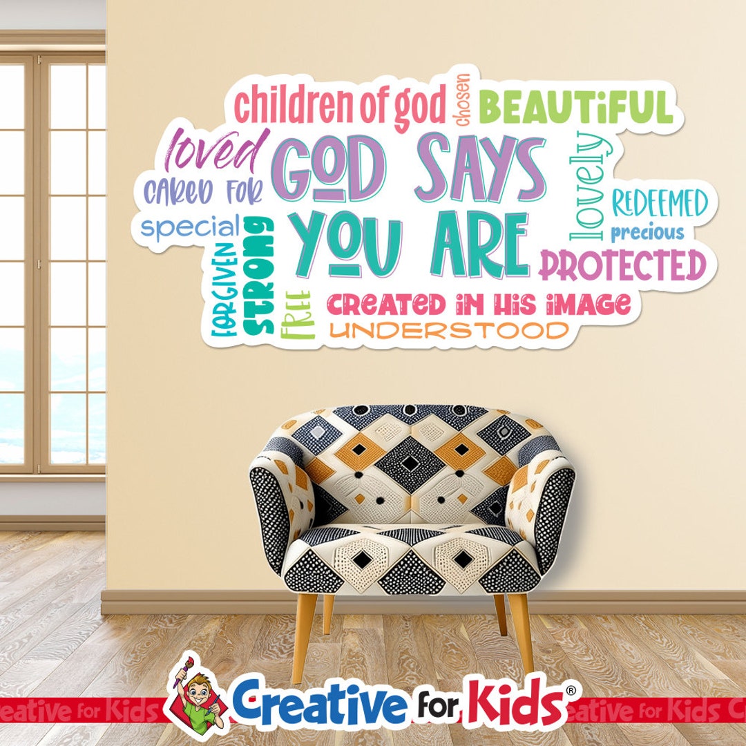 God Says Word Cloud Wall Decal, Sunday School Banner, Kindergarten ...