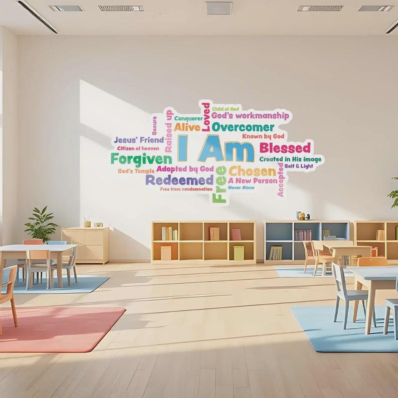 I Am Word Cloud Wall Decal: Religious Kids Art, Sunday School Decor - Etsy