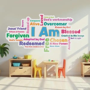 I Am Word Cloud Wall Decal: Religious Kids Art, Sunday School Decor - Etsy
