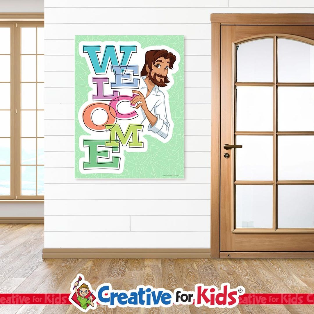 Welcome Banner With Jesus Vertical, Kids Church Banner, Sunday School ...